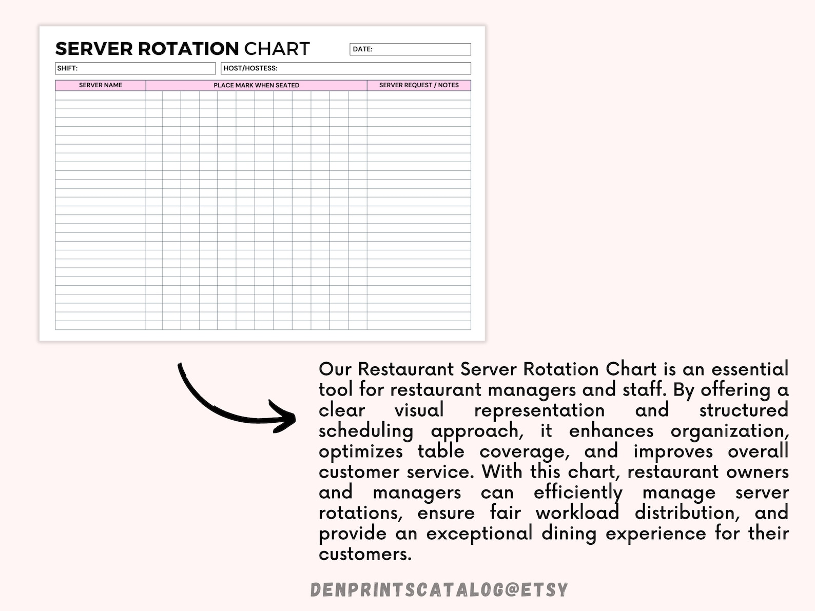 Printable Server Rotation Chart, Server Chart Board, Seating Chart ...