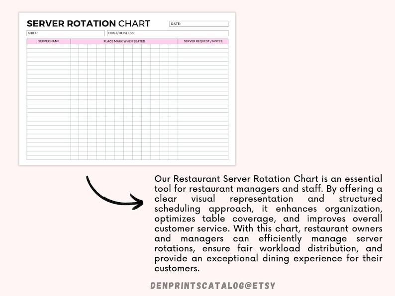 Printable Server Rotation Chart Server Chart Board Seating Chart Template Server Restaurant