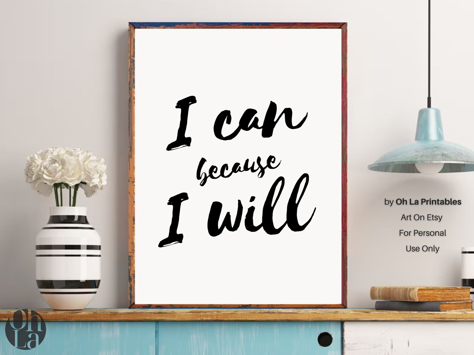I Can Because I Will Poster Black and White Inspirational Quote for ...