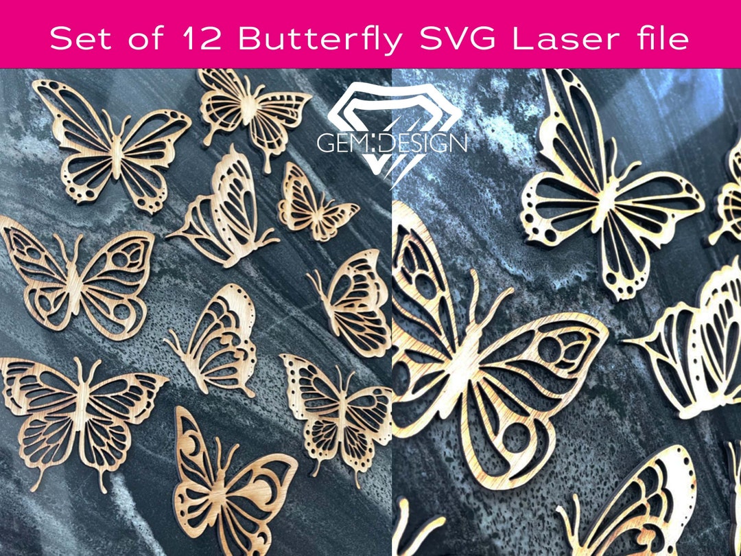 12 Butterfly SVG Designs File, Butterfly Wall Art SVG, Butterfly Laser ...
