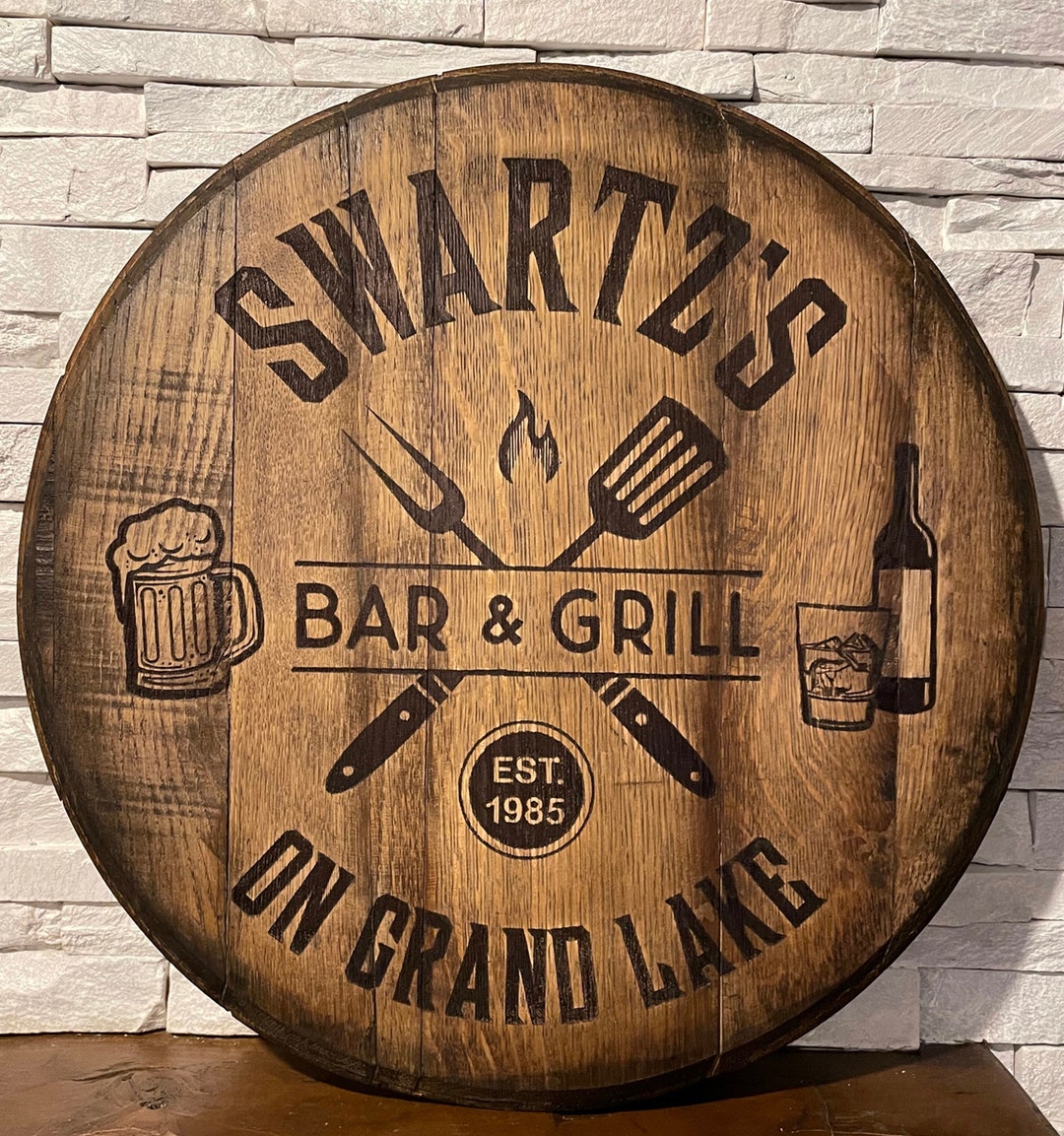 Custom Your Name Bar and Grill Bourbon/whiskey Laser Engraved Barrel ...