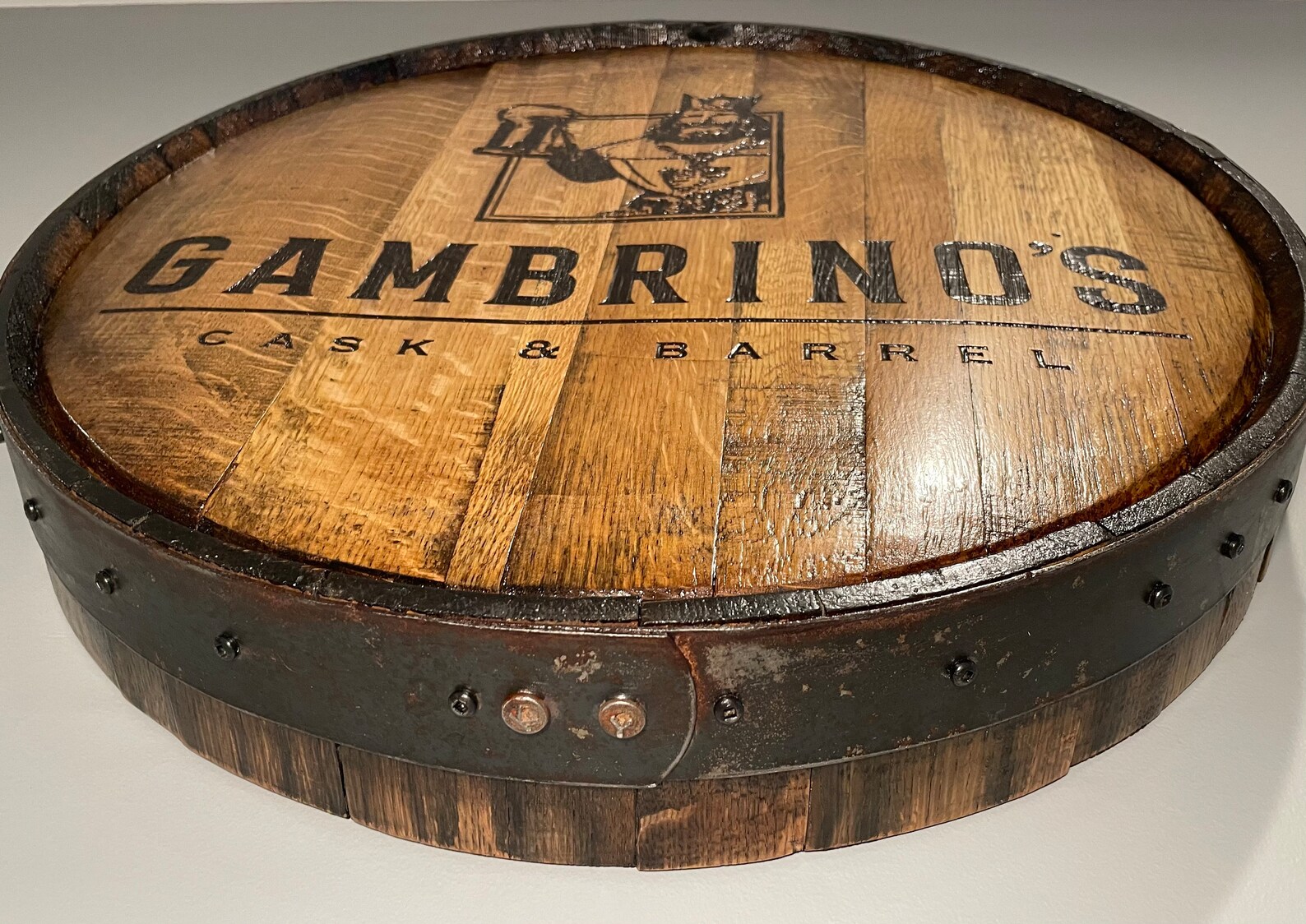 Custom Laser Engraved Bourbon Barrel Head: Personalized Logo Quarter ...