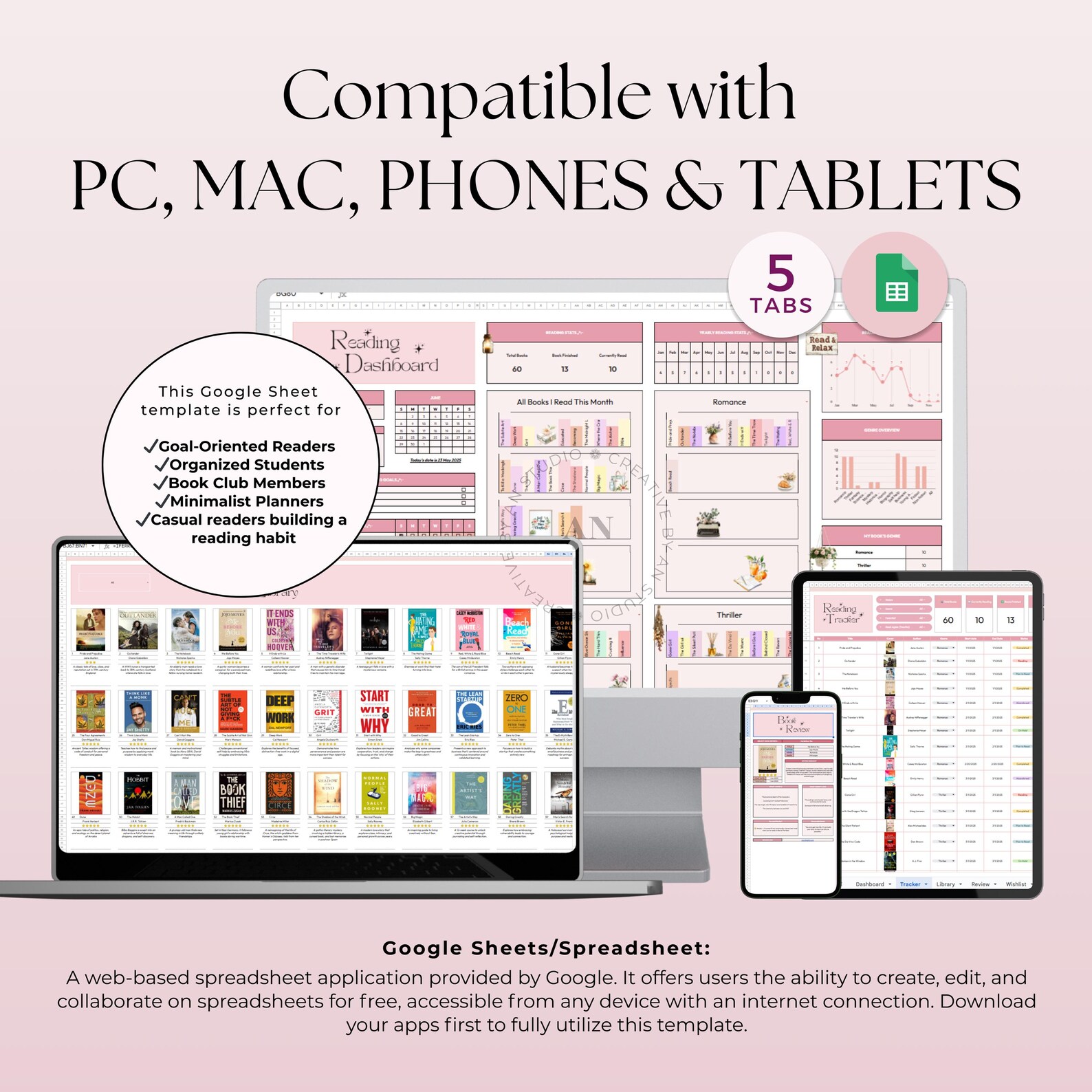 Digital Book Tracker, Google Sheets Template, Reading List, Library ...