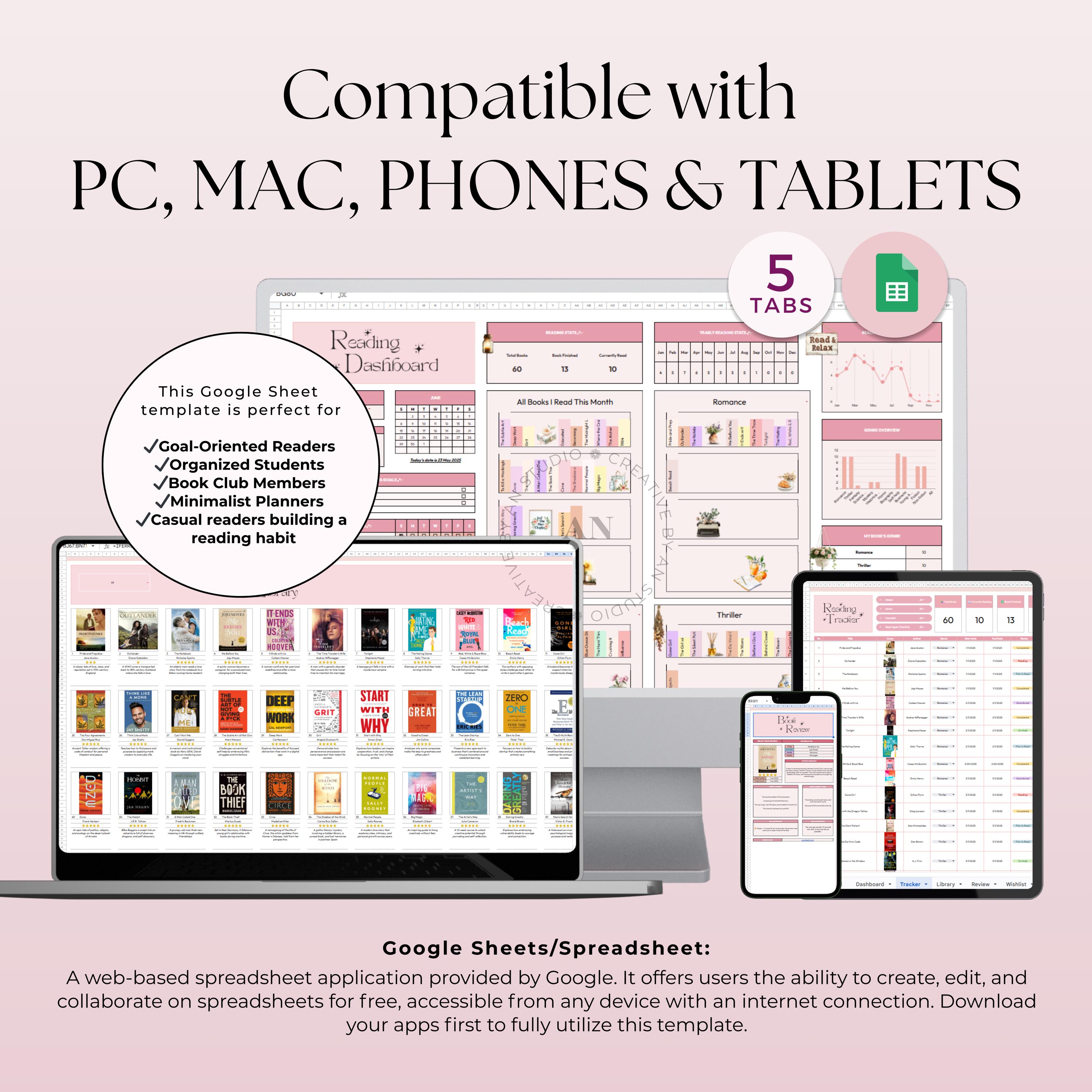 Digital Book Tracker, Google Sheets Template, Reading List, Library ...