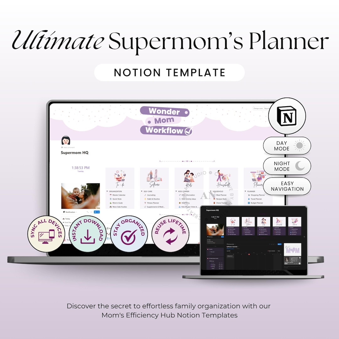 Notion Template Mom Planner: Family Organizer, Productivity Tracker ...
