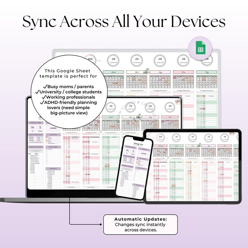 Year at a Glance Planner, Google Sheets Annual Calendar (digital ...