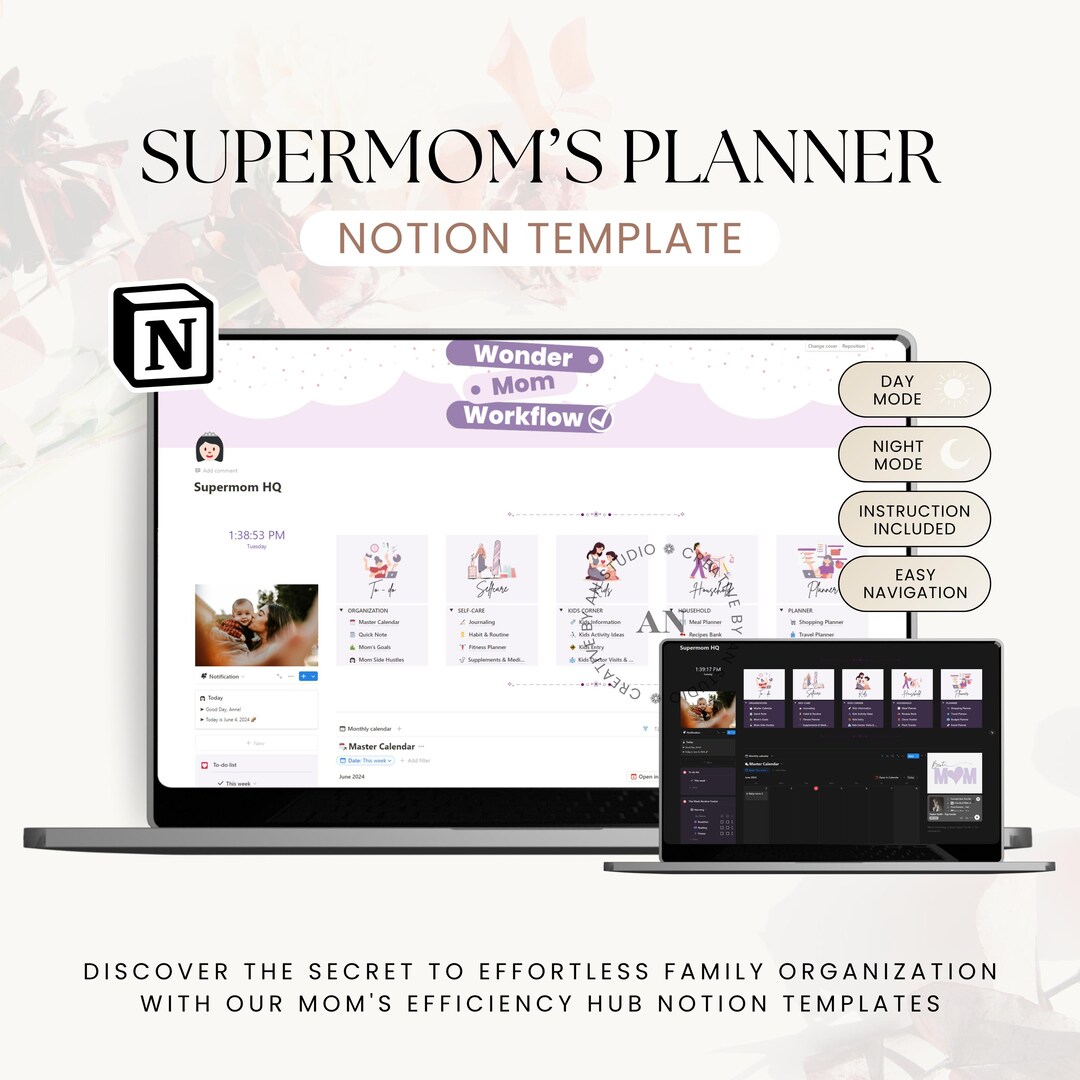Notion Mom Planner Template: Family Organizer, Productivity Dashboard ...