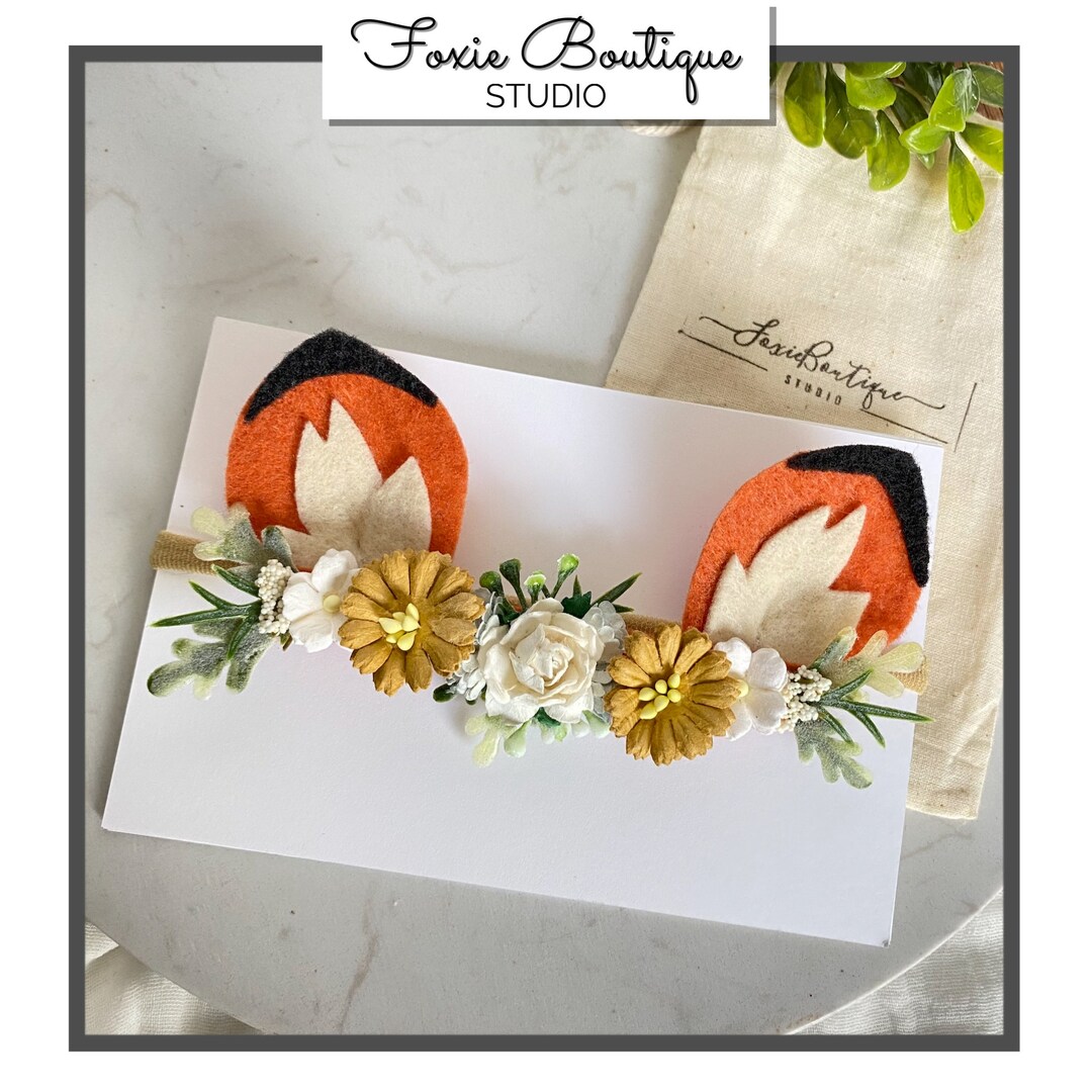 Woodland Fox Floral Headband Crown With Ears, Newborn Photo Prop, Photo ...