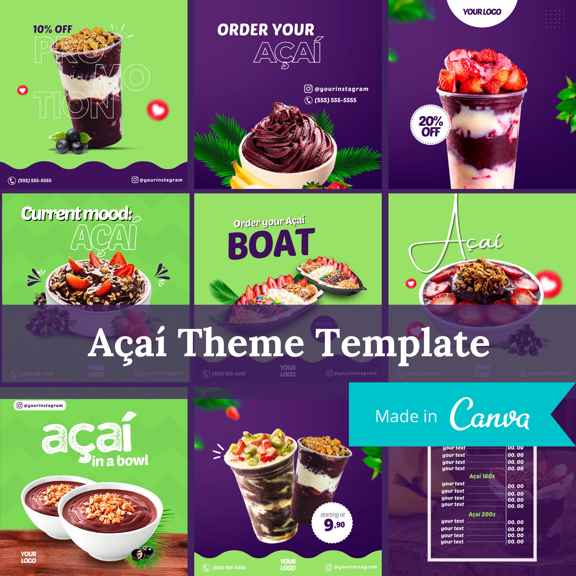 Açaí Instagram Template (canva Editable) - Etsy