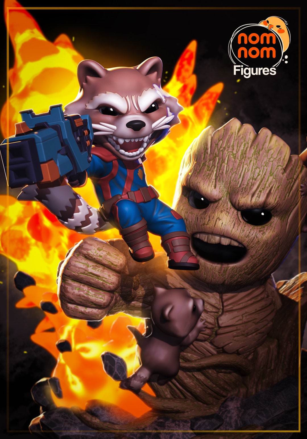 3d Printed Chibi Fan Art Inspired by Garudians Rocket and Groot Figure ...