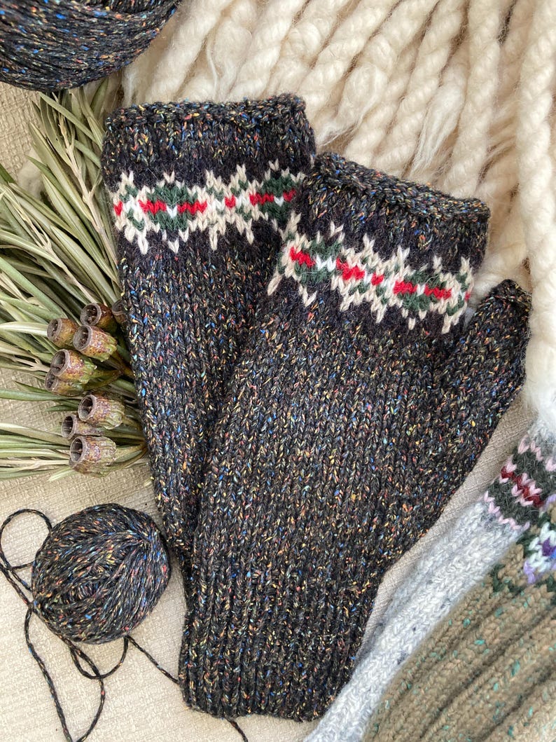 Hand Knitted Wool Fingerless Mittens: Fair Isle Arm Warmers - Etsy