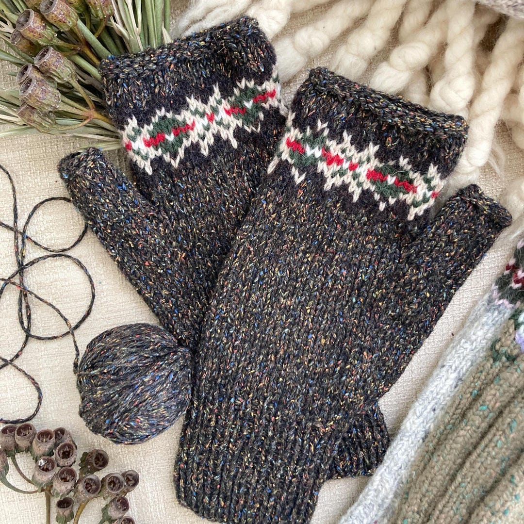 Icelandic Fingerless Mittens, Fair Isle Mittens, Hand Knitted Fairisle ...