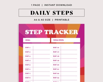 Daily Step Tracker Printable PDF A4 & A5 Pink/peach - Etsy