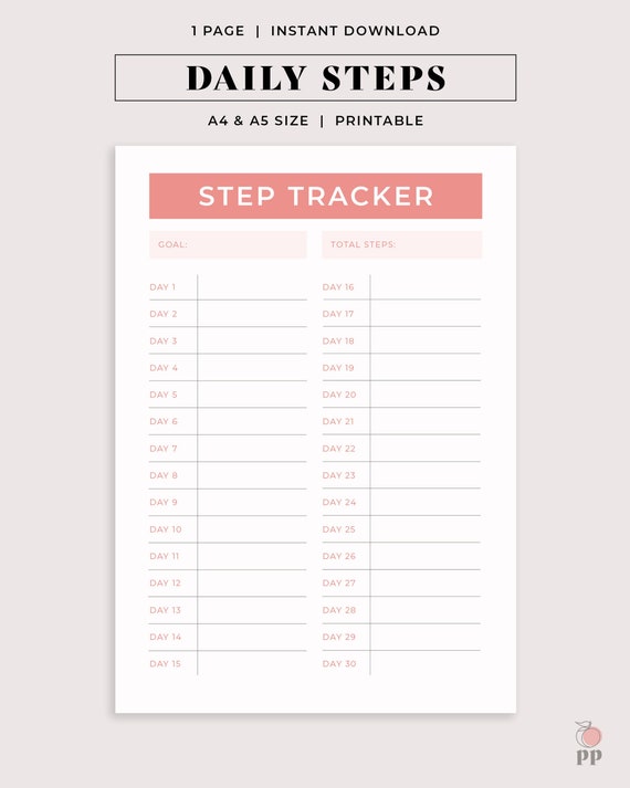 Daily Step Tracker Printable PDF A4 & A5 Pink/peach - Etsy
