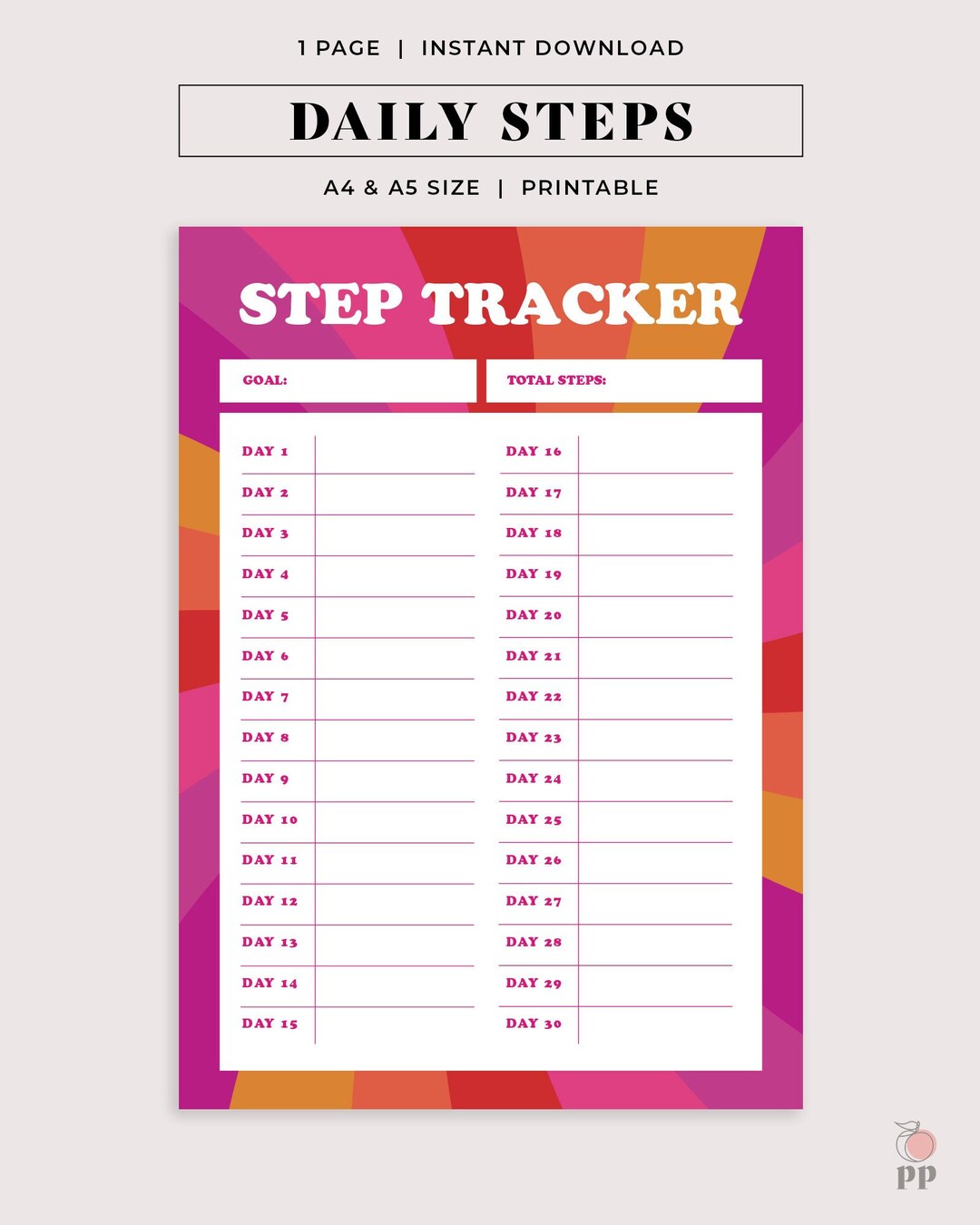 Daily Step Tracker Funky Retro | Printable PDF | A4 & A5 - Etsy