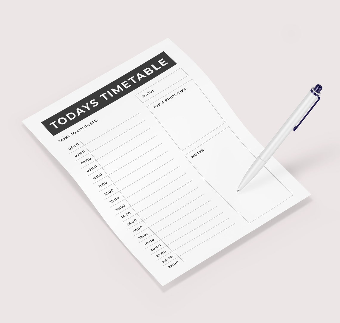 Daily Timetable Black | Printable PDF | A4 & A5 - Etsy