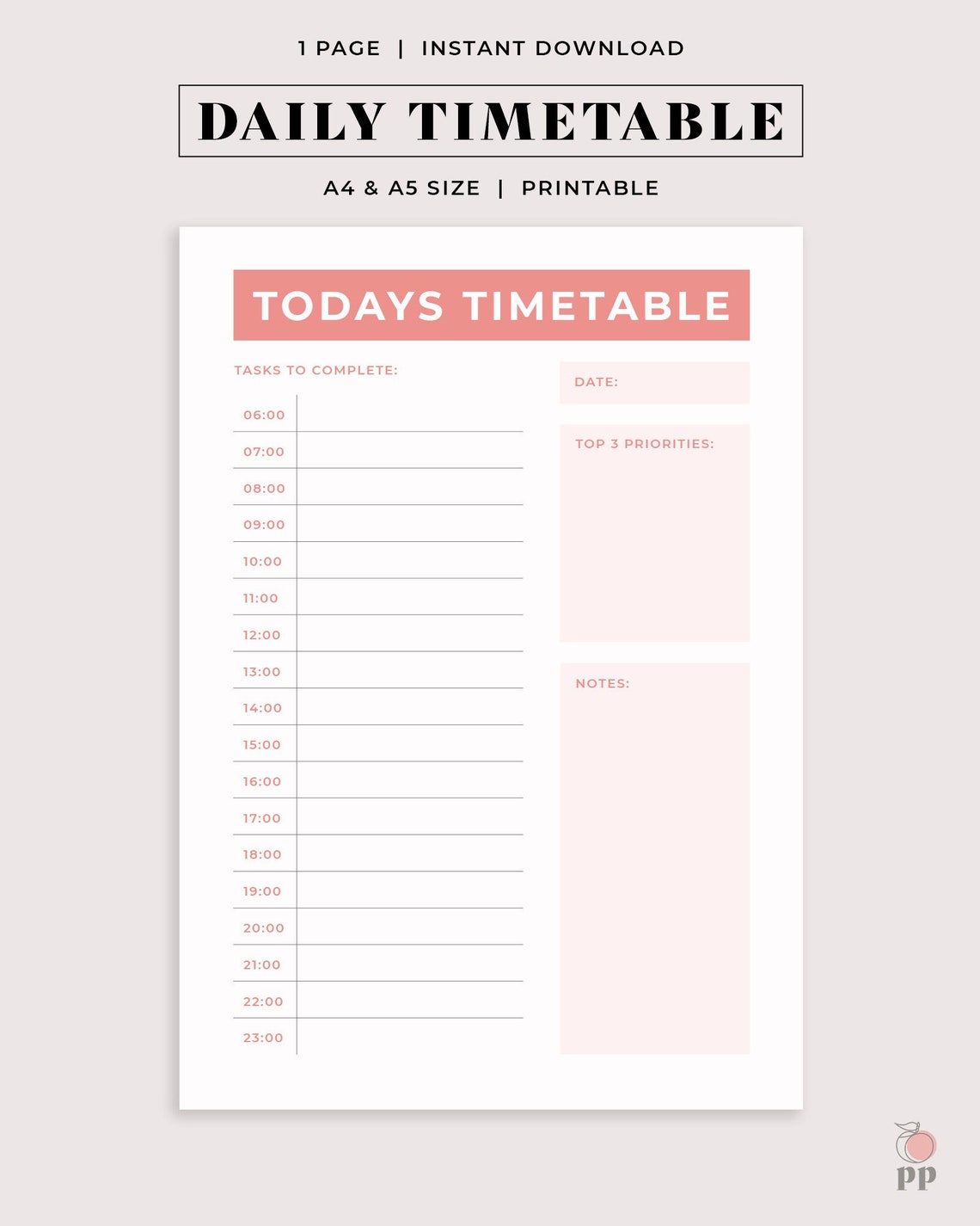 Daily Timetable Printable PDF A4 & A5 | Etsy