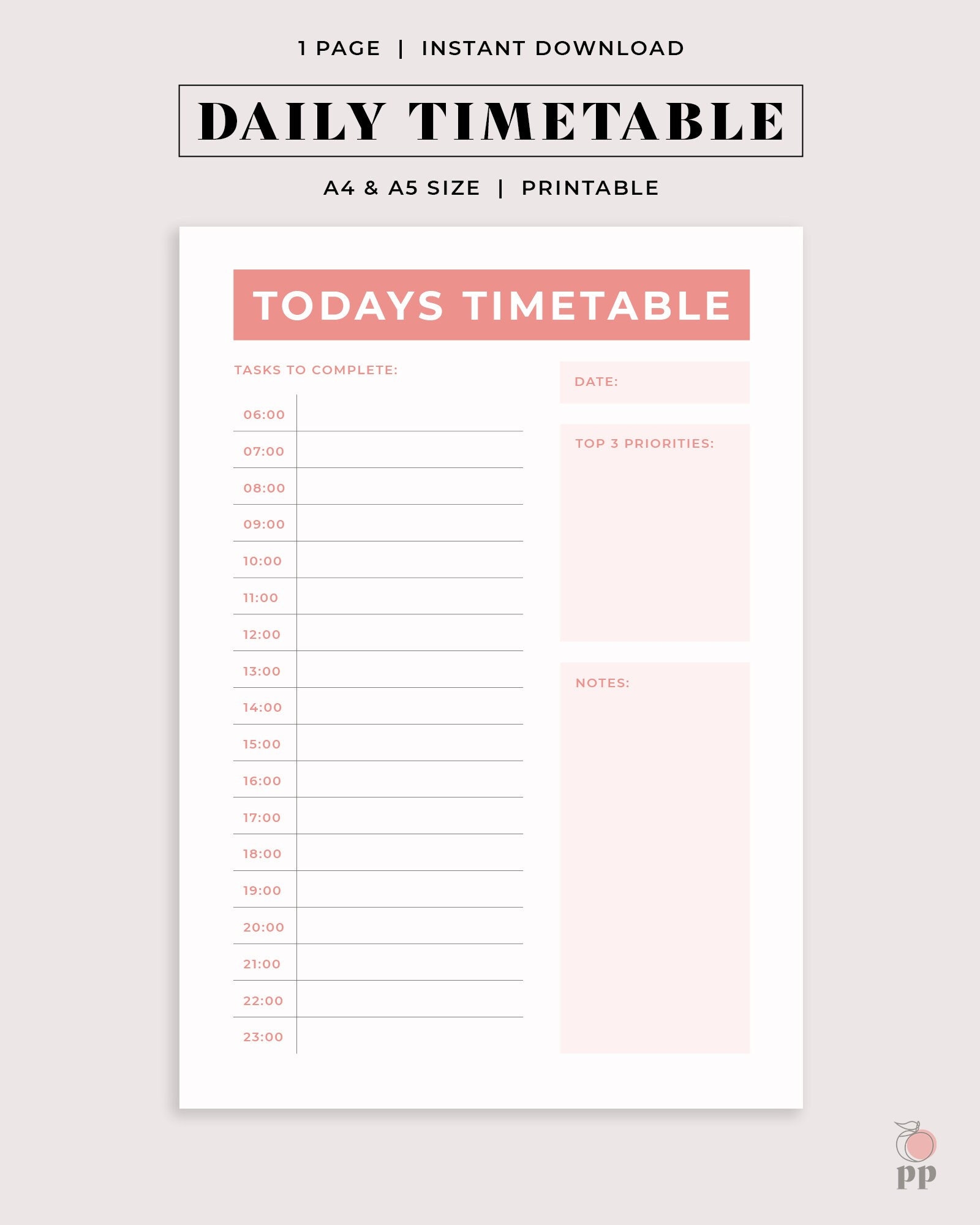 Daily Timetable | Printable PDF | A4 & A5 - Etsy