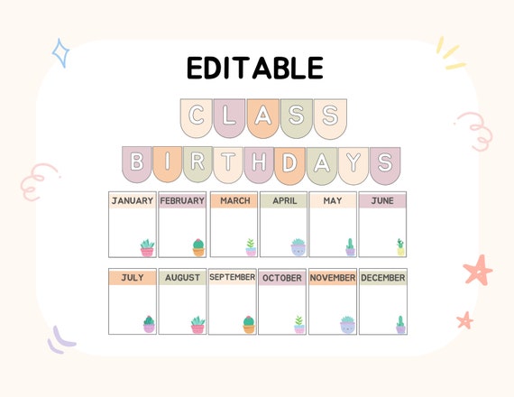 Editable Class Birthday Display Succulent Themed - Etsy