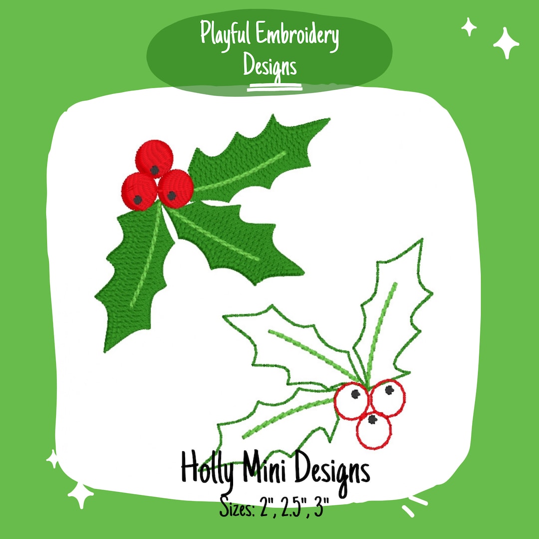 Holly Machine Embroidery Design Mini Holly Embroidery Design - Etsy