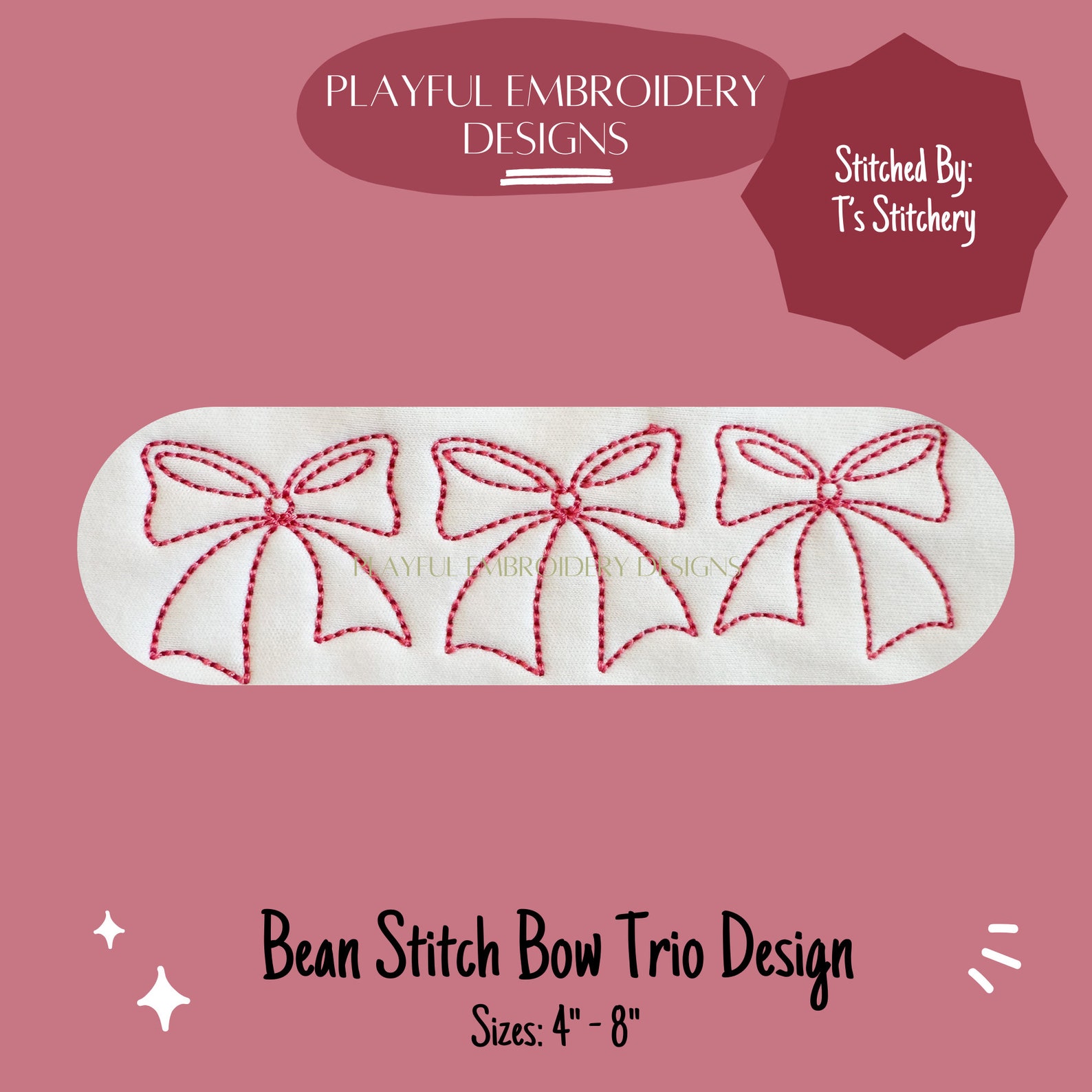 Vintage Bow Trio Machine Embroidery Design, Bean Stitch (digital ...