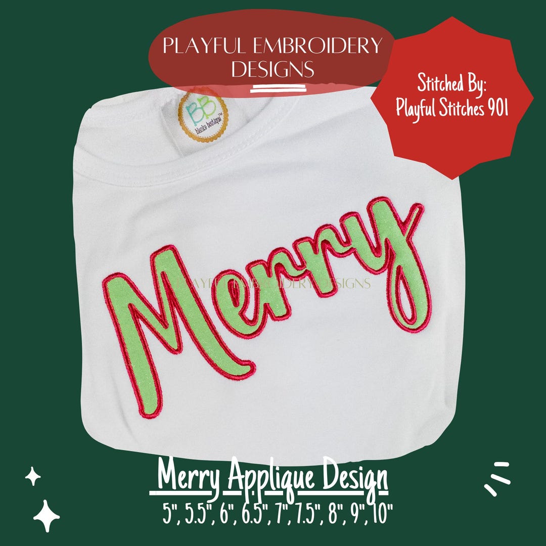 Merry Applique Machine Embroidery Design, Script Merry Applique Design ...
