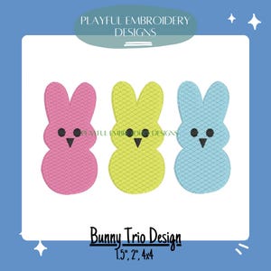 Trio of Bunny Machine Embroidery Design, Fill Stitched Bunny Trio ...