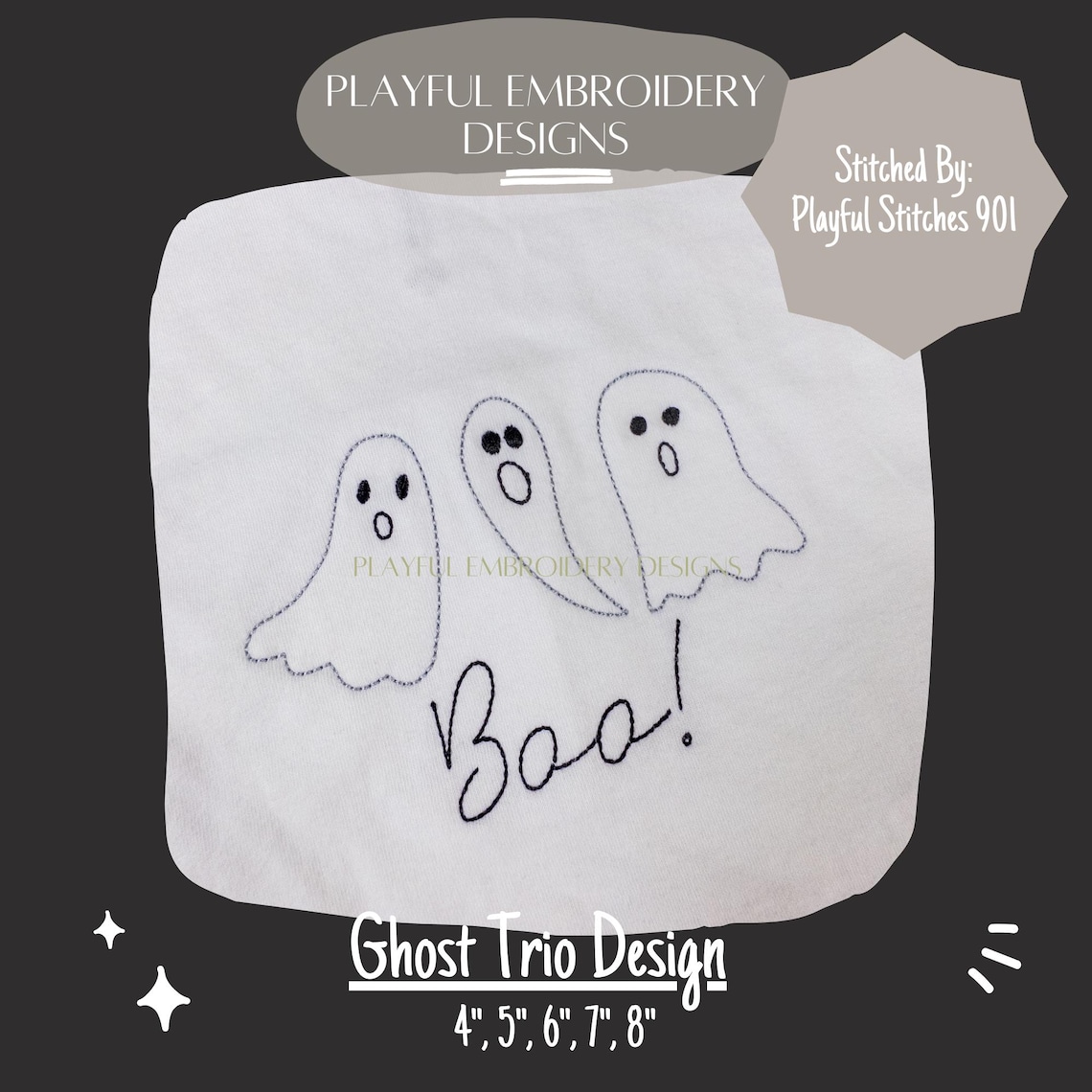 Ghost Trio Machine Embroidery Design, Halloween Quick Stitch (digital ...