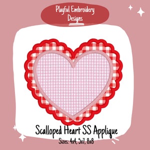 Scalloped Heart Satin Stitch Applique Design, Valentine's Applique ...