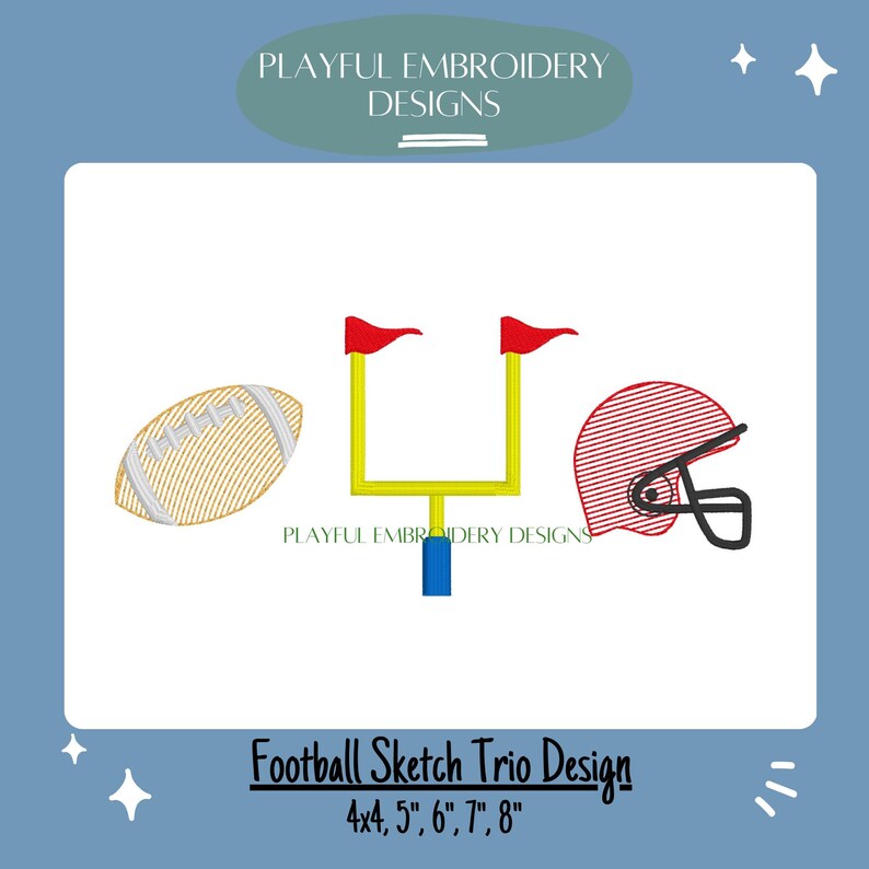 Football Sketch Trio Embroidery Design (digital Download) - Etsy