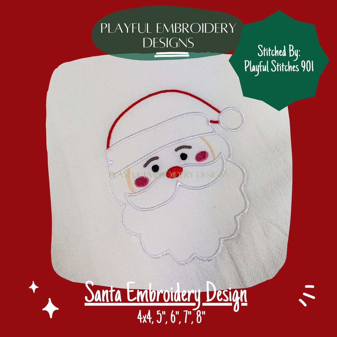 Santa Machine Embroidery Design, Santa Face Outline Embroidery Design ...