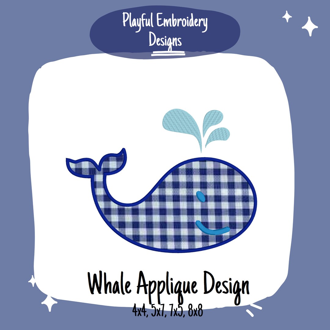 Whale Applique Embroidery Design (digital Download, 4 Sizes - Etsy