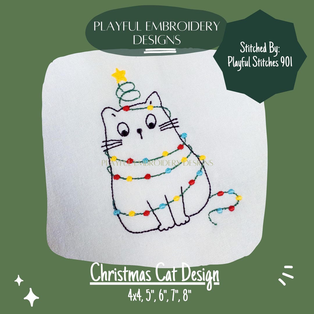 Christmas Cat Machine Embroidery Design, Cat Embroidery Design ...