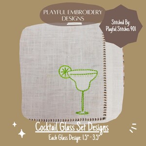 Cocktail Glass Set Machine Embroidery Design, Cocktail Embroidery ...