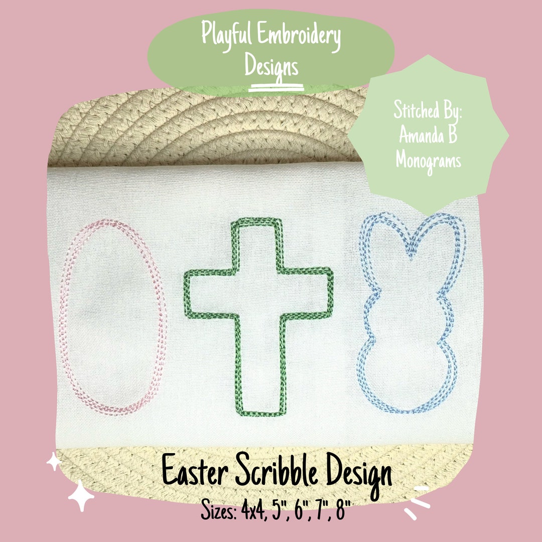 Easter Egg Cross Bunny Scribble Machine Embroidery Design, Easter ...