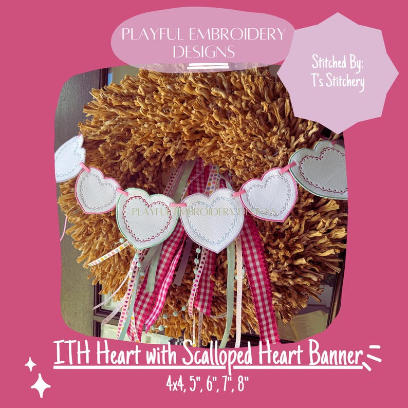 ITH Heart Banner Machine Embroidery Design, Scalloped Edge (digital ...