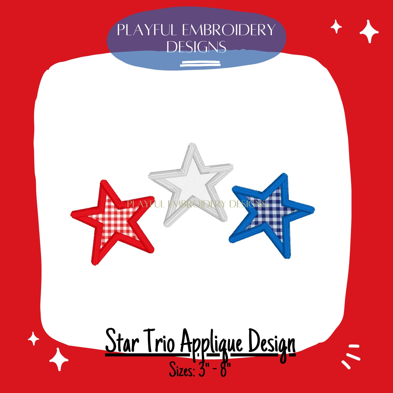 Star Trio Applique Machine Embroidery Design (digital File) - Etsy