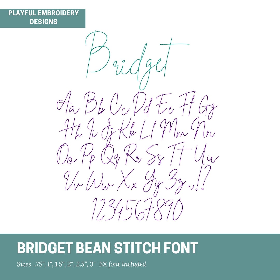 Bridget Bean Stitch Embroidery Font, Handwriting Machine Font (digital ...