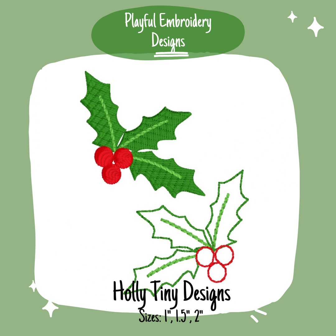 Tiny Holly Machine Embroidery Design, Mini Holly Embroidery Design ...