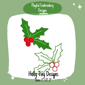 Tiny Holly Machine Embroidery Design, Mini Holly Embroidery Design ...
