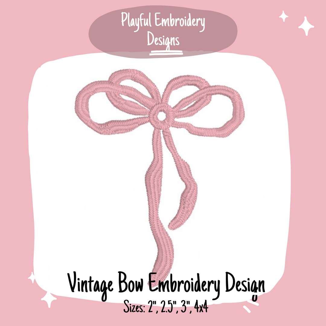 Vintage Inspired Bow Machine Embroidery Design, Satin Stitch Bow ...