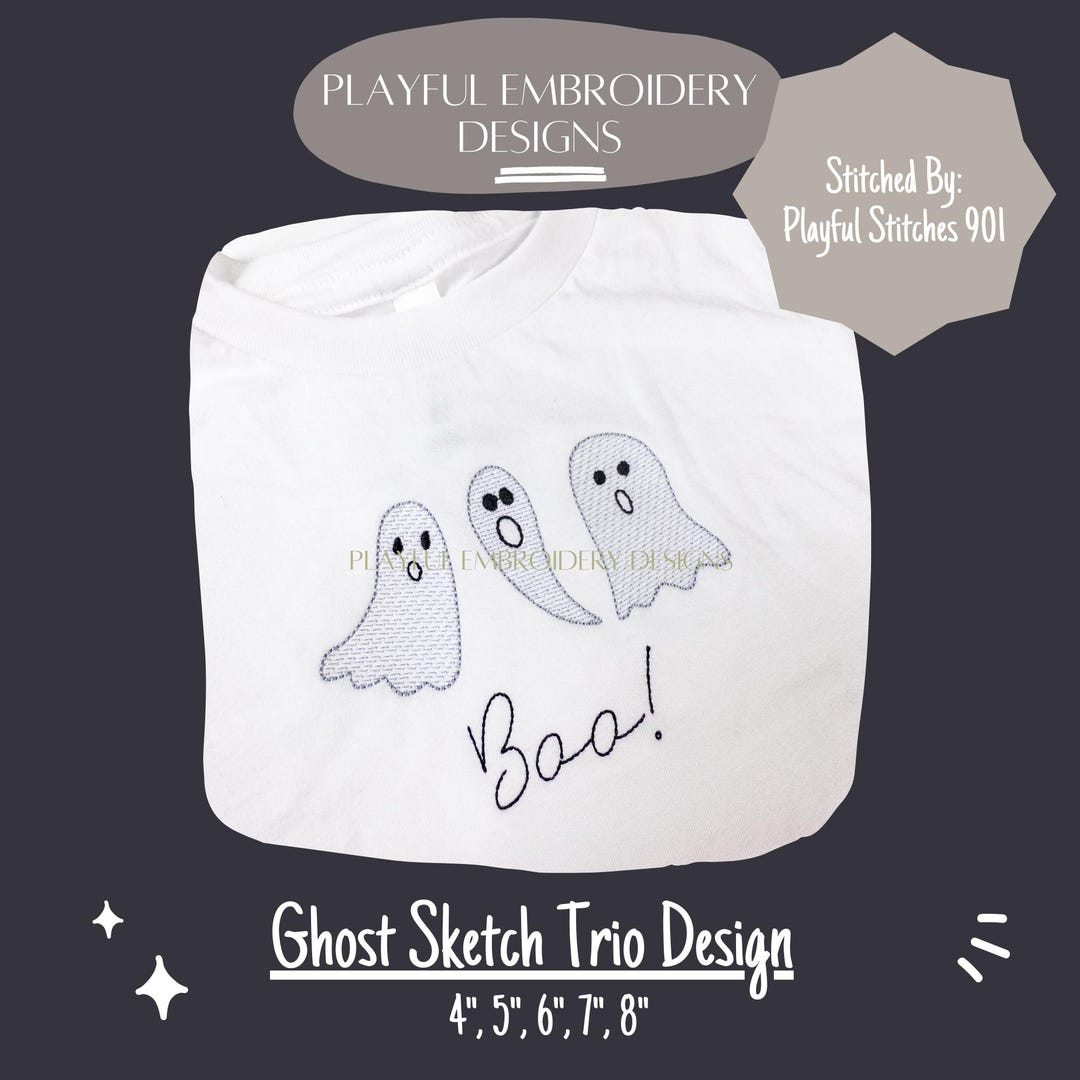 Ghost Sketch Trio Machine Embroidery Design, Friendly Ghost (digital ...