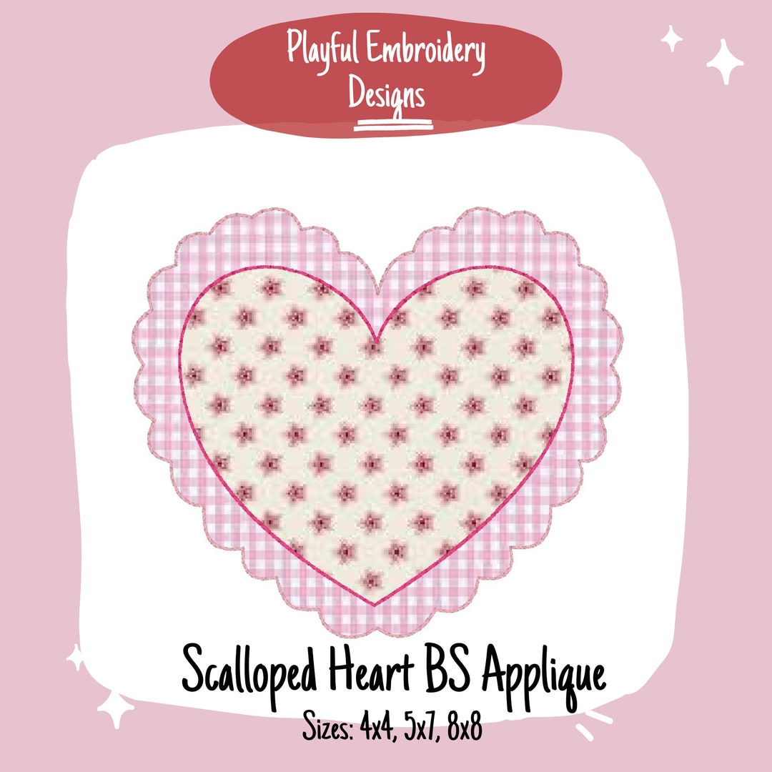Scalloped Heart Bean Stitch Applique Design, Valentine's Applique ...