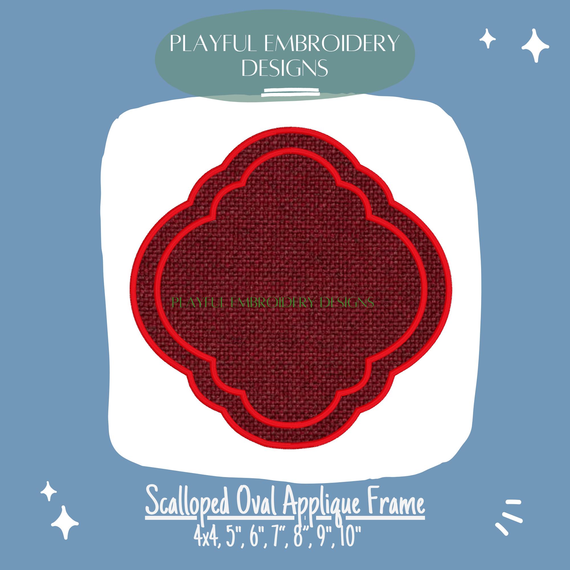 Scalloped Oval Applique Monogram Frame Design for Machine Embroidery ...