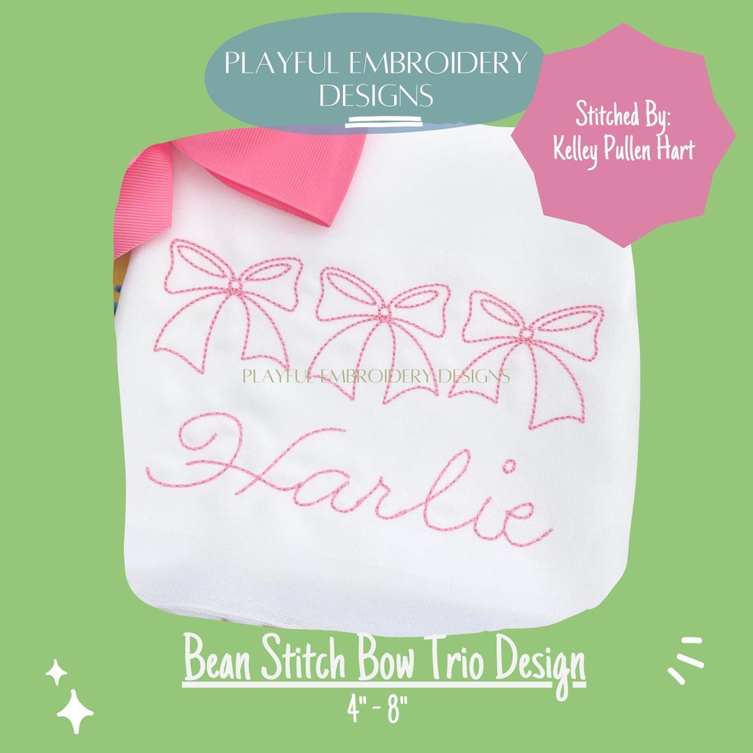 Vintage Bow Trio Machine Embroidery Design, Bean Stitch (digital ...