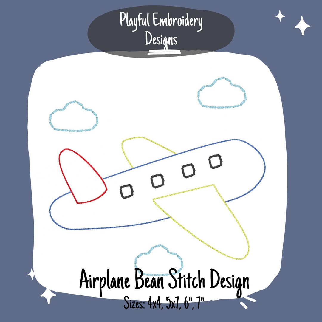 Airplane Machine Embroidery Design, Bean Stitch Airplane Design, Quick ...