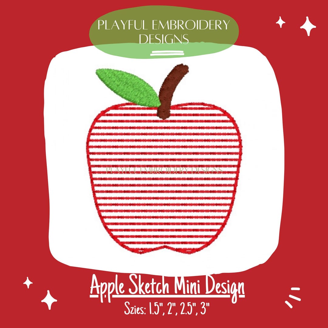 Apple Sketch Mini Machine Embroidery Design, Apple Mini Design, Sketch ...