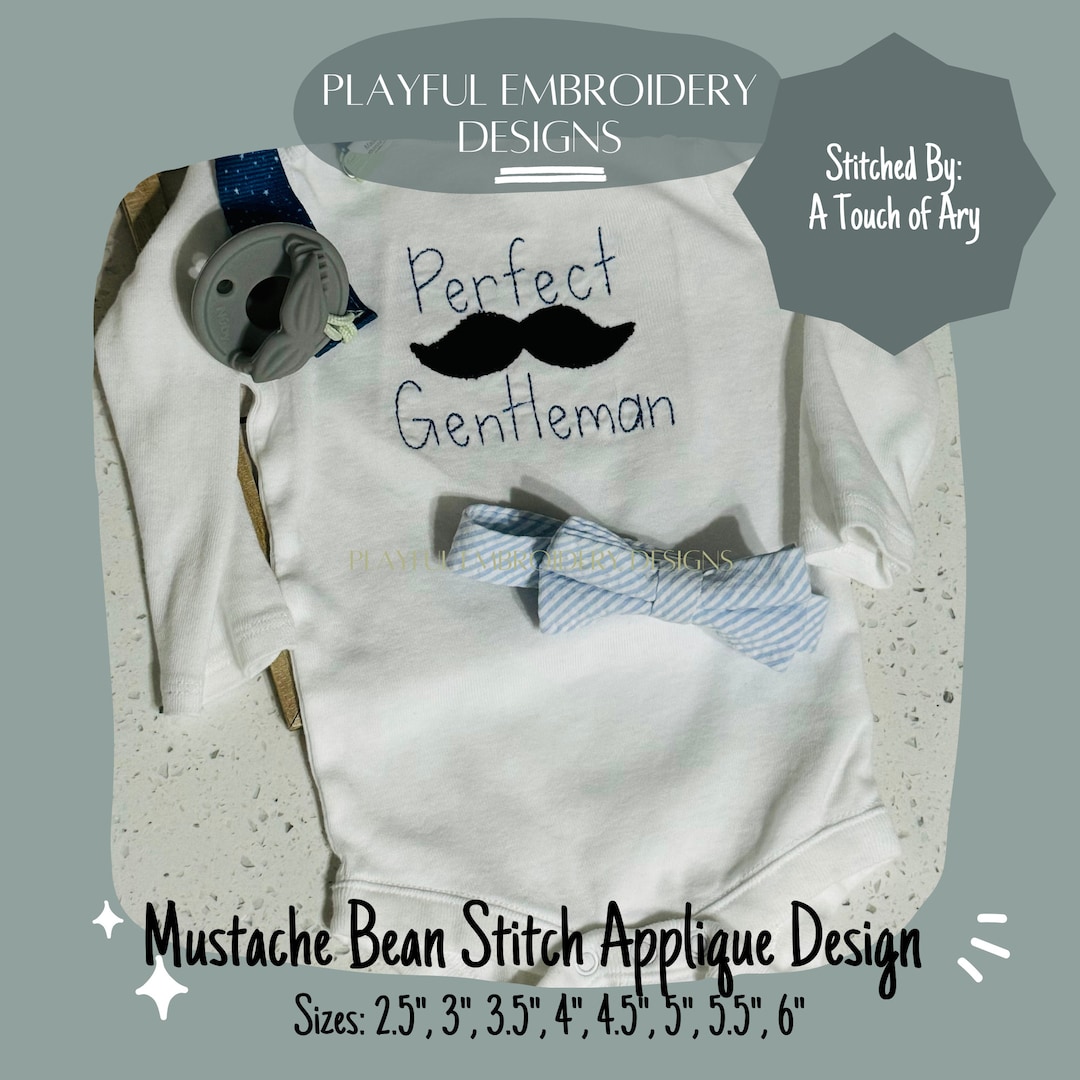 Mustache Bean Stitch Applique Embroidery Design, Mustache Applique ...