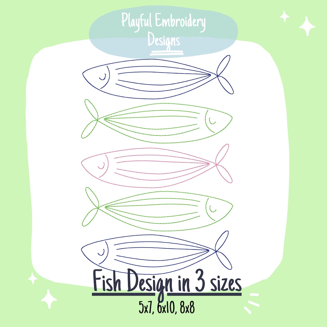 Stacked Bean Stitch Fish Outline Machine Embroidery Design, Five Fish ...