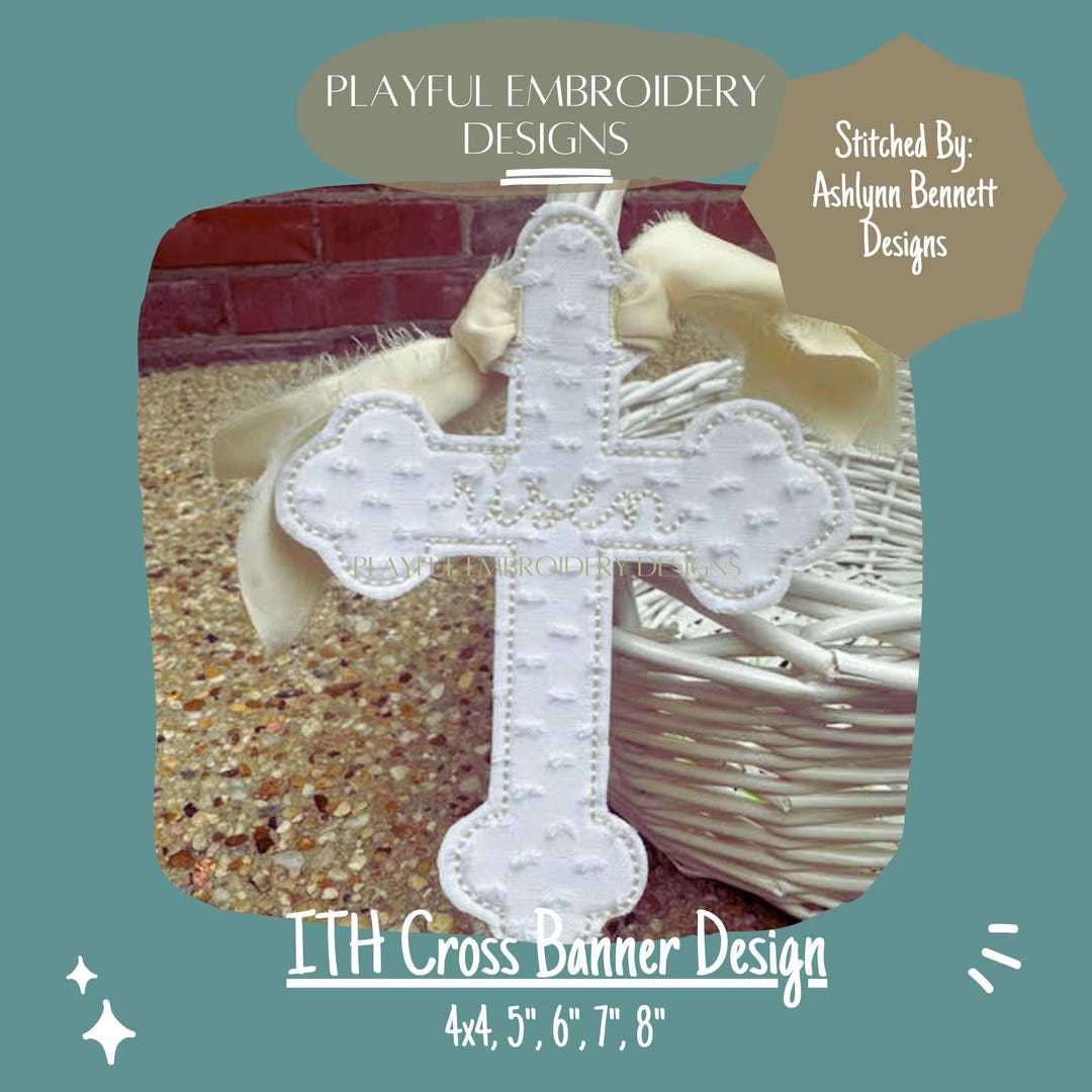 In the Hoop Cross Banner Machine Embroidery Design, ITH Bean Stitch ...